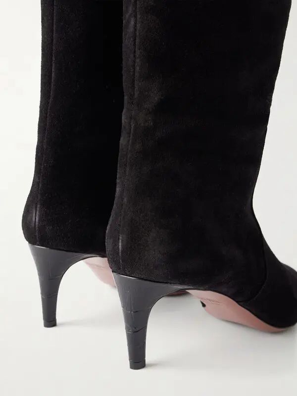 Paris Texas Stiletto 60 Suede Knee High Boots - Black