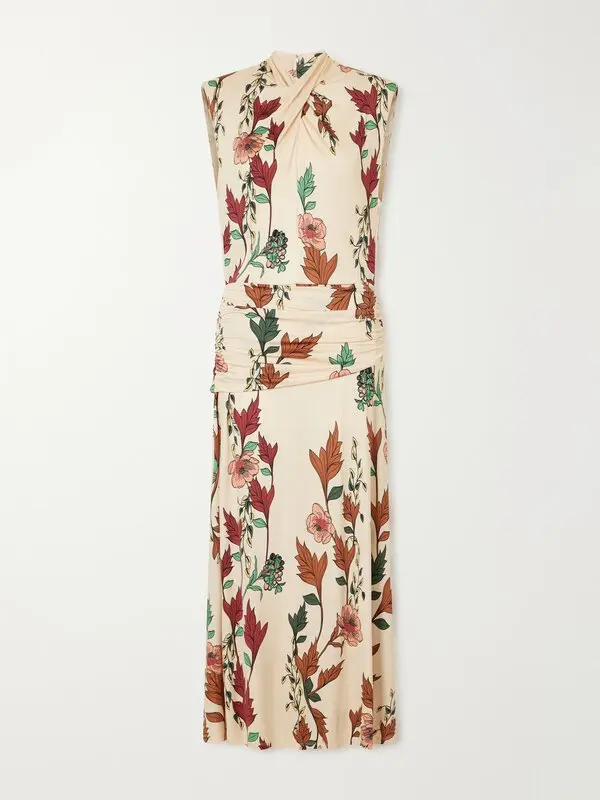 Johanna Ortiz Hibiscus Compass Floral-print Satin Maxi Dress - Neutrals