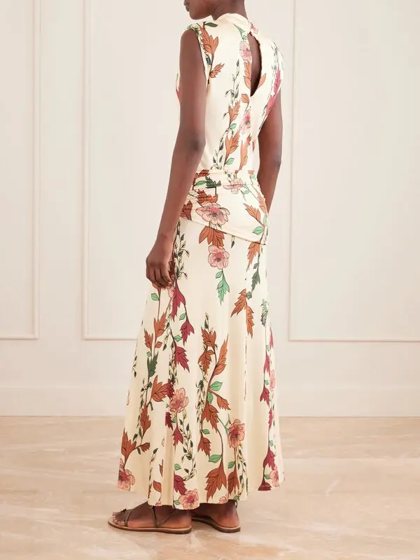 Johanna Ortiz Floral-print Satin Maxi Dress - Neutrals