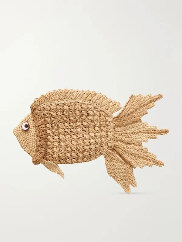 ANYA HINDMARCH Fish Raffia And Leather-trimmed Clutch - Neutrals