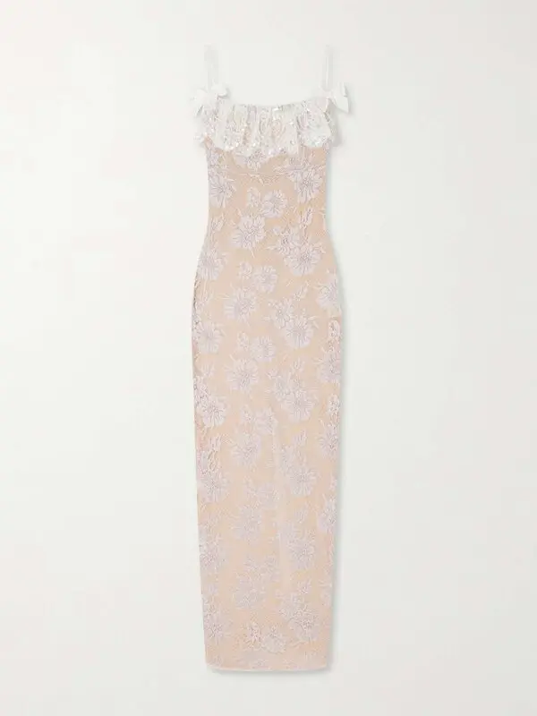 Alessandra Rich Bow-detail Lace And Sequins-embroidered Gown