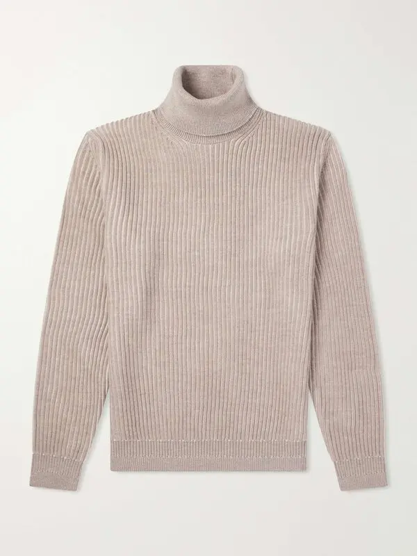 SLOWEAR Ribbed Virgin Wool Rollneck Sweater - Beige