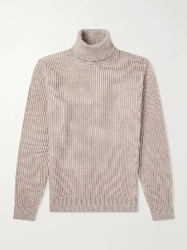 SLOWEAR Ribbed Virgin Wool Rollneck Sweater - Neutrals