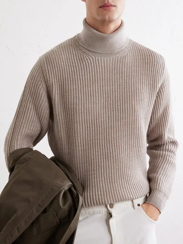 SLOWEAR Ribbed Virgin Wool Rollneck Sweater