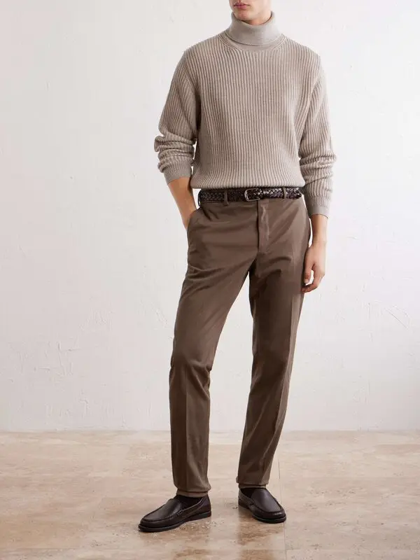 SLOWEAR Straight-leg Stretch-cotton Gabardine Trousers