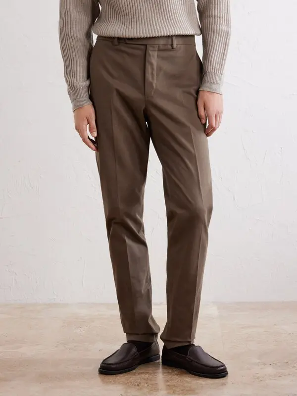 SLOWEAR Tapered Pleated Stretch-cotton Gabardine Suit Trousers