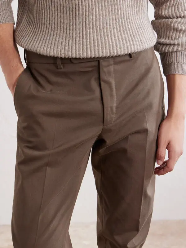 SLOWEAR Tapered Pleated Stretch-cotton Gabardine Suit Trousers