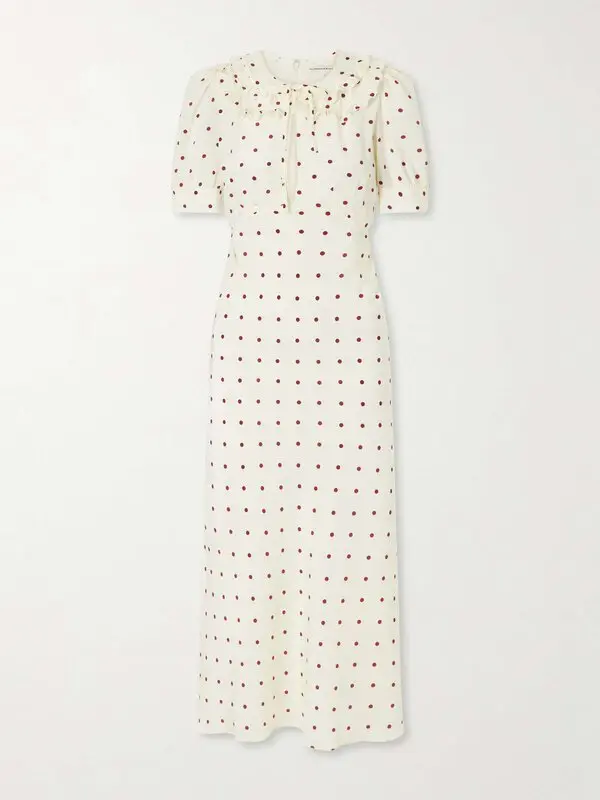 Alessandra Rich Ruffled Polka-dot Silk Midi Dress