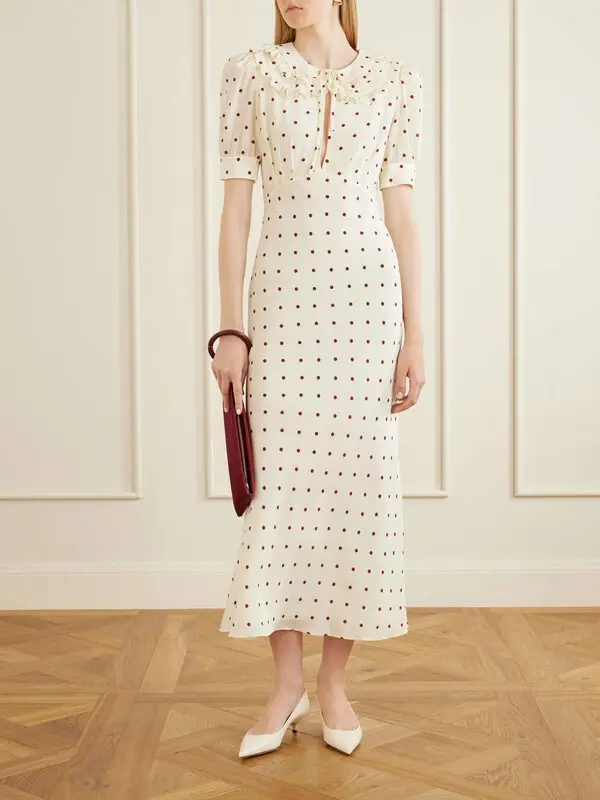 Alessandra Rich Ruffled Polka-dot Silk Midi Dress