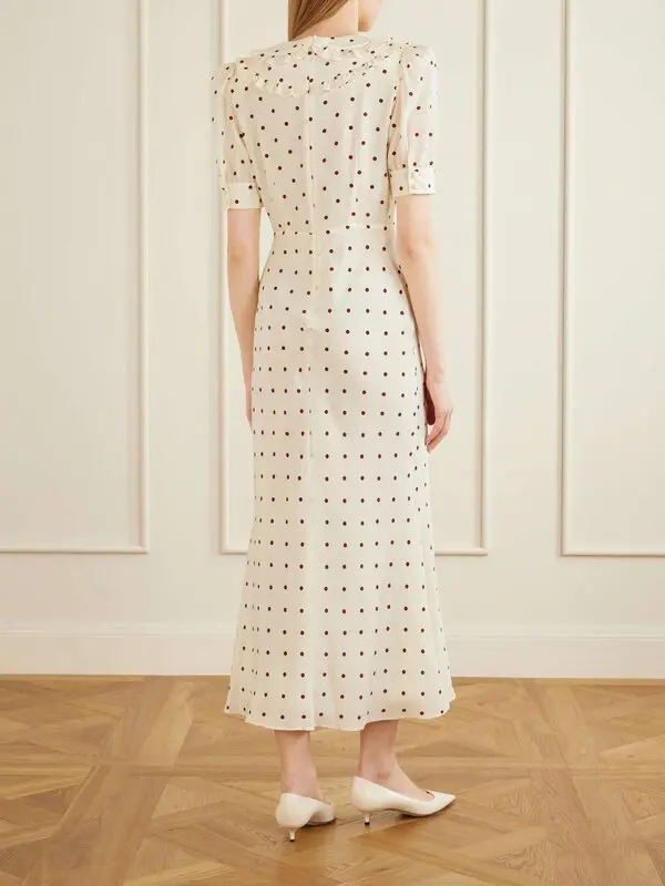 Alessandra Rich Ruffled Polka-dot Silk Midi Dress