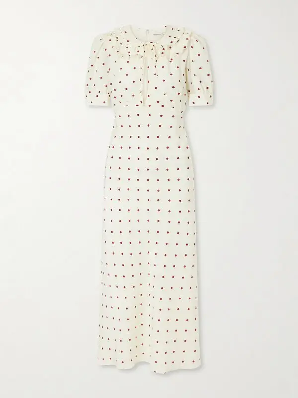 Alessandra Rich Polka-dot Silk Midi Dress - Neutrals