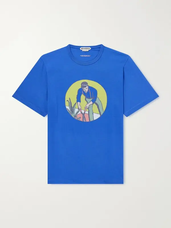 JW Anderson Gardener Logo-embroidered Printed Cotton-jersey T-shirt - Blue