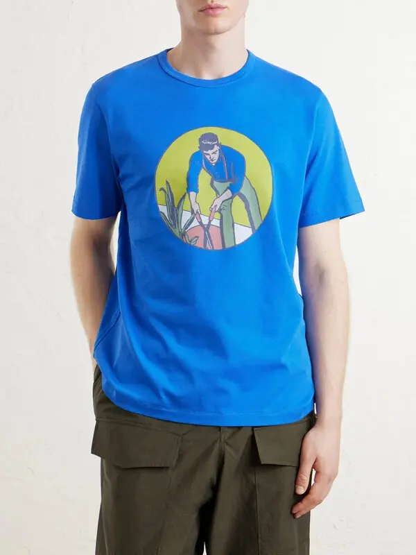 JW Anderson Gardener Logo-embroidered Printed Cotton-jersey T-shirt - Blue