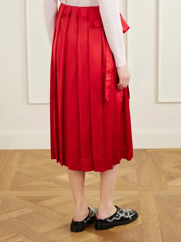 Simone Rocha Pleated Sheer Satin Midi Skirt