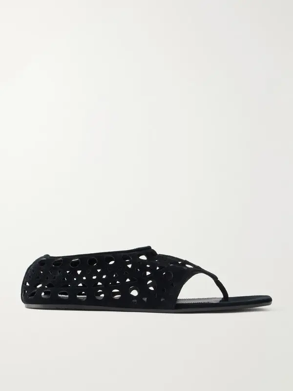 Alaïa Neo Vienne Perforated Suede Flats - Black
