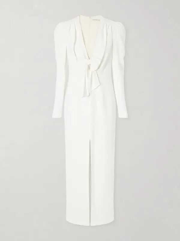 Alessandra Rich Cady Midi Dress With Bow Detail - White