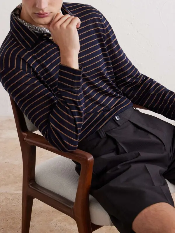 Massimo Alba Raya Striped Cotton-jersey Polo Shirt - Navy
