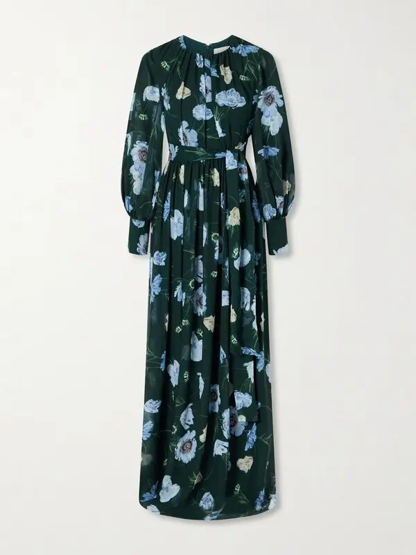 Erdem Floral-printed Silk-voile Maxi Gown - Green
