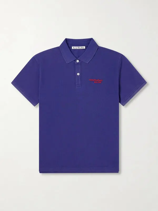 Acne Studios Logo-embroidered Cotton-piqué Polo Shirt - Blue