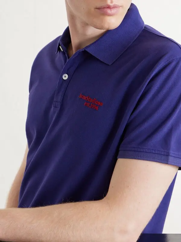 Acne Studios Logo-embroidered Cotton-piqué Polo Shirt - Blue