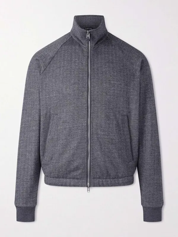 TOM FORD Herringbone Cotton, Wool And Silk-blend Jacket
