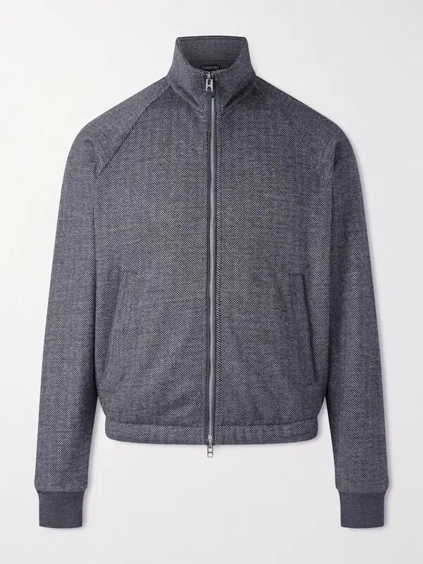 TOM FORD Herringbone Cotton, Wool And Silk-blend Jacket - Black