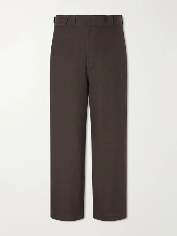 A.PRESSE Straight-leg Cotton And Silk-blend Trousers - Brown