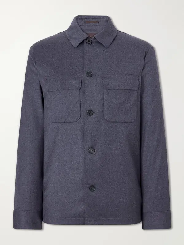 SLOWEAR Stretch-wool Flannel Overshirt - Blue