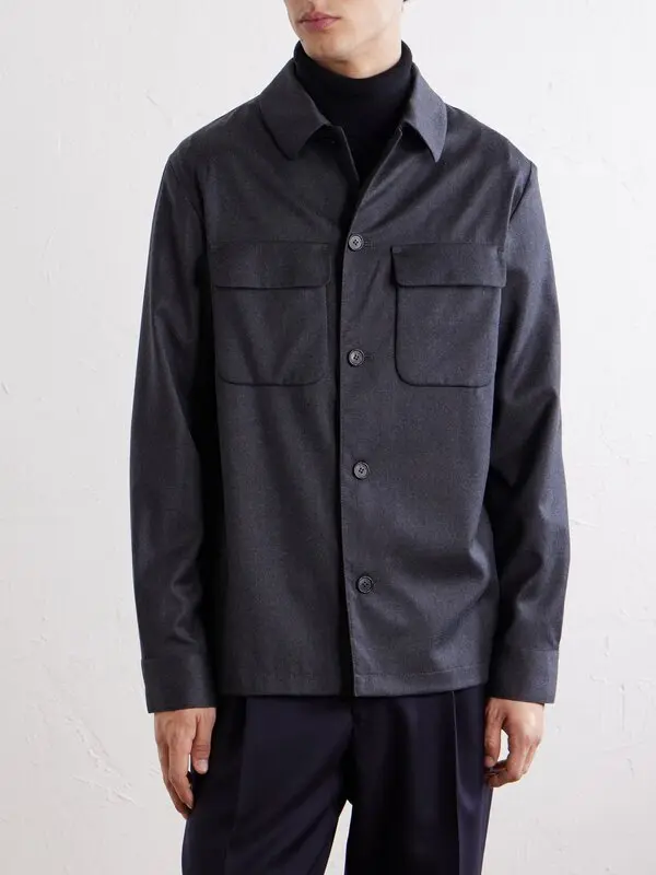 SLOWEAR Stretch-wool Flannel Overshirt