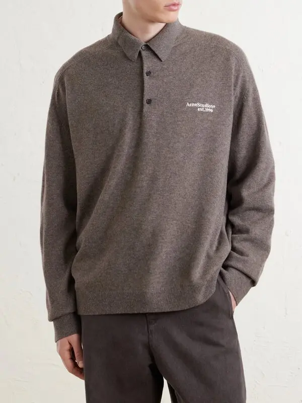 Acne Studios Oversized Logo-embroidered Wool And Yak-blend Polo Sweater