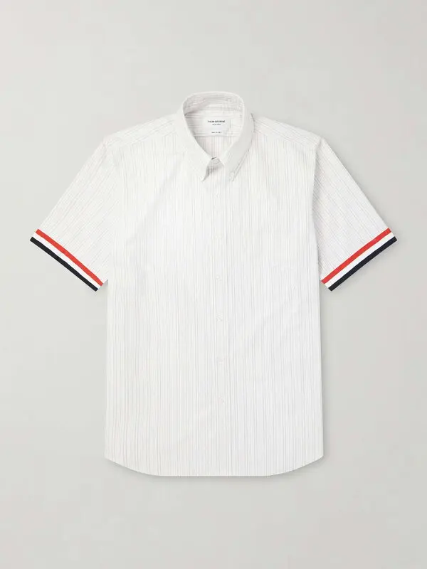 Thom Browne Logo-appliquéd Striped Cotton-oxford Shirt