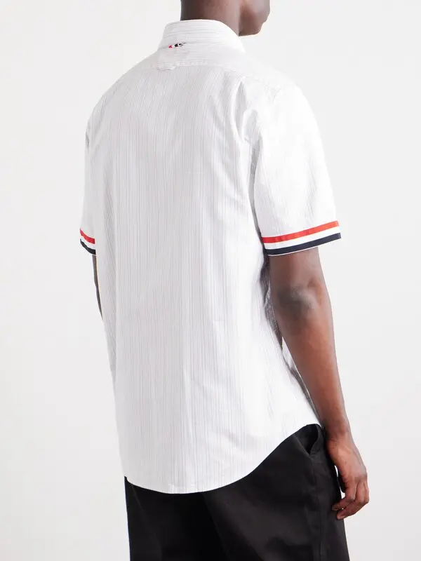 Thom Browne Logo-appliquéd Striped Cotton-oxford Shirt