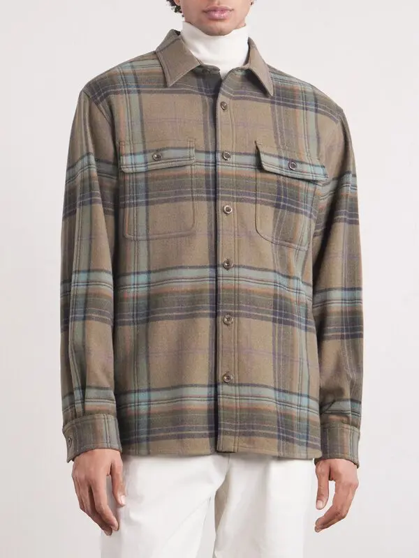 Ralph Lauren Purple Label Checked Wool And Cashmere-blend Flannel Overshirt