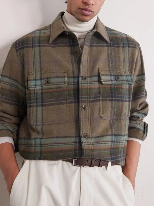 Ralph Lauren Purple Label Checked Wool And Cashmere-blend Flannel Overshirt
