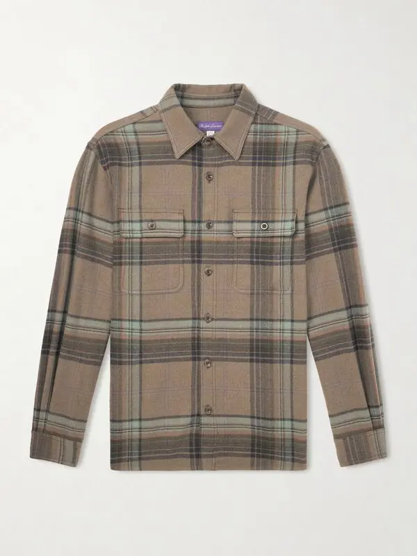 Ralph Lauren Purple Label Checked Wool And Cashmere-blend Flannel Overshirt - Brown