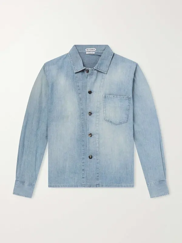 JW Anderson Slant Logo-appliquéd Panelled Denim Shirt