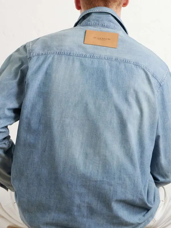 JW Anderson Slant Logo-appliquéd Panelled Denim Shirt
