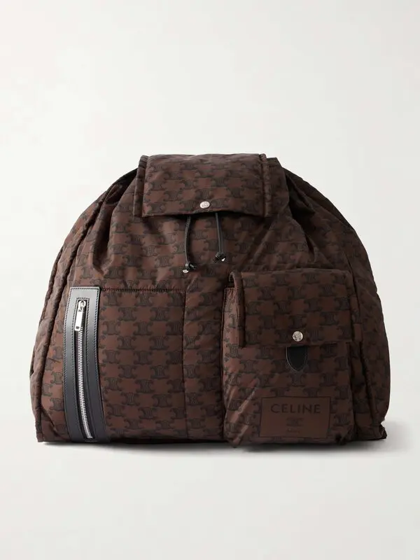 Celine Leather-trimmed Logo-print Shell Backpack