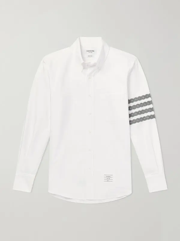 Thom Browne Logo-appliquéd 4-bar Embroidered Cotton-oxford Shirt - White