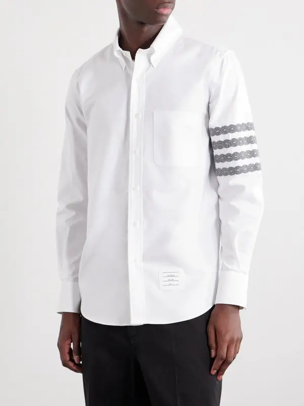Thom Browne Logo-appliquéd 4-bar Embroidered Cotton-oxford Shirt - White