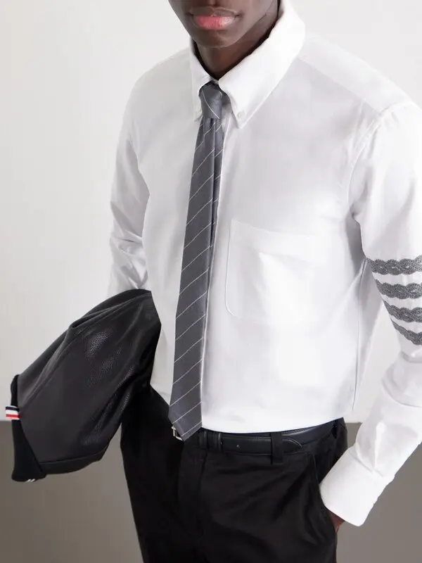 Thom Browne Logo-appliquéd 4-bar Embroidered Cotton-oxford Shirt - White