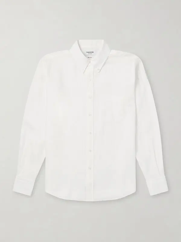 Thom Browne Logo-appliquéd 4-bar Linen Shirt - White
