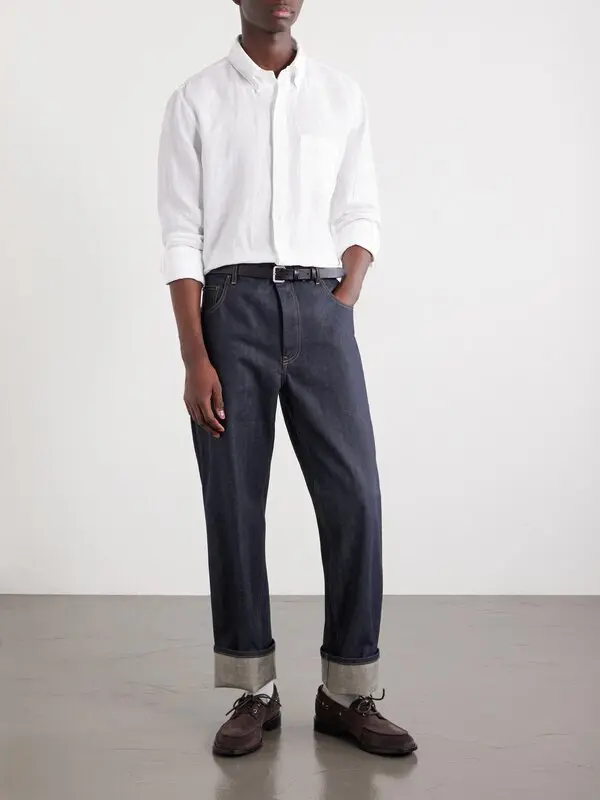 Thom Browne Logo-appliquéd 4-bar Linen Shirt