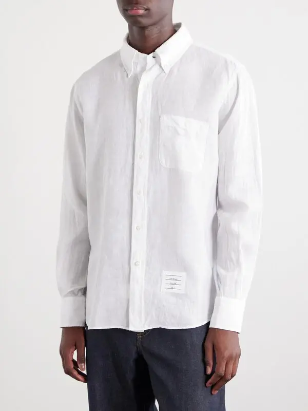 Thom Browne Logo-appliquéd 4-bar Linen Shirt