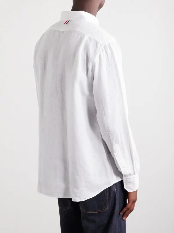 Thom Browne Logo-appliquéd 4-bar Linen Shirt