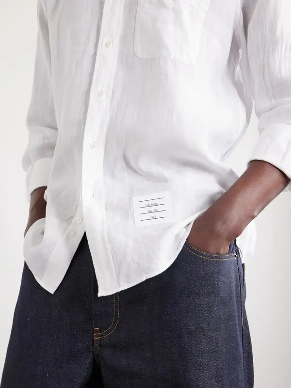 Thom Browne Logo-appliquéd 4-bar Linen Shirt