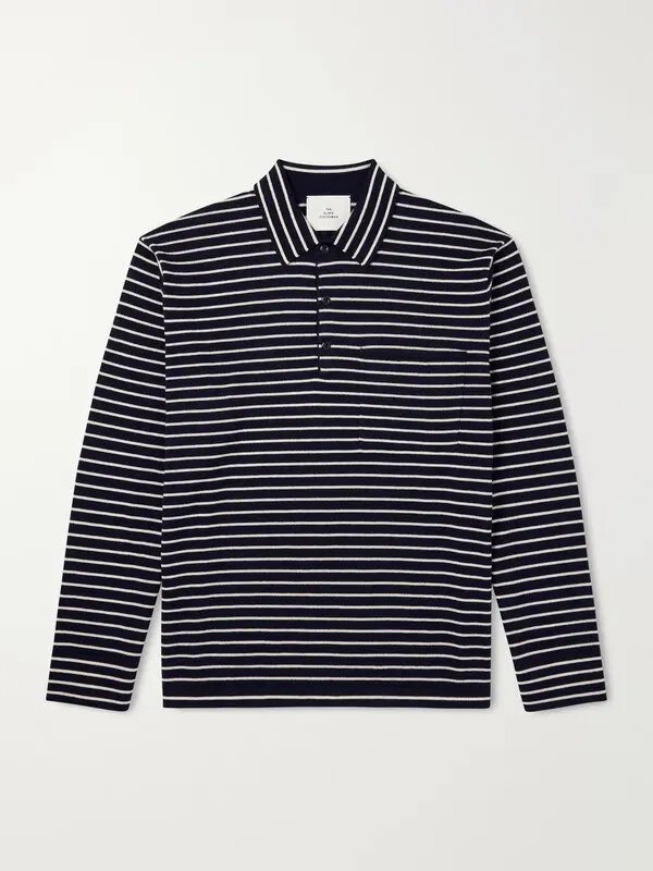 THE ELDER STATESMAN Striped Cashmere Polo Shirt - Blue