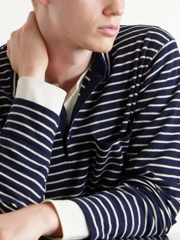 THE ELDER STATESMAN Striped Cashmere Polo Shirt