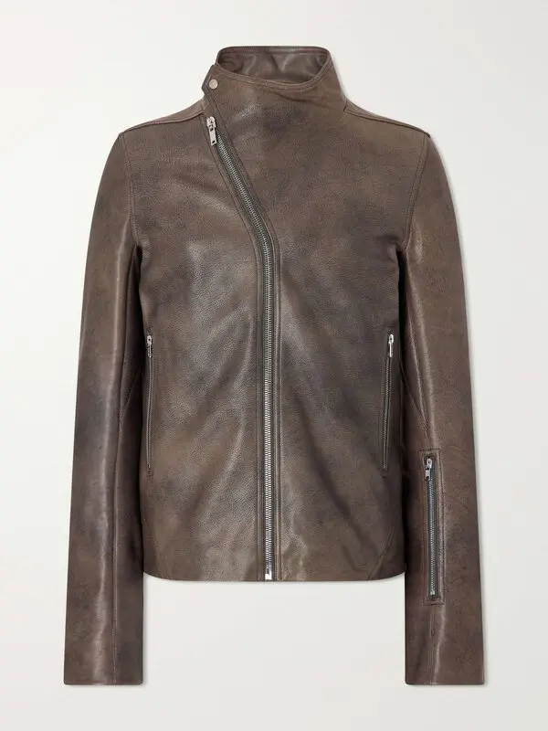 Rick Owens Release Panelled Full-grain Leather Jacket