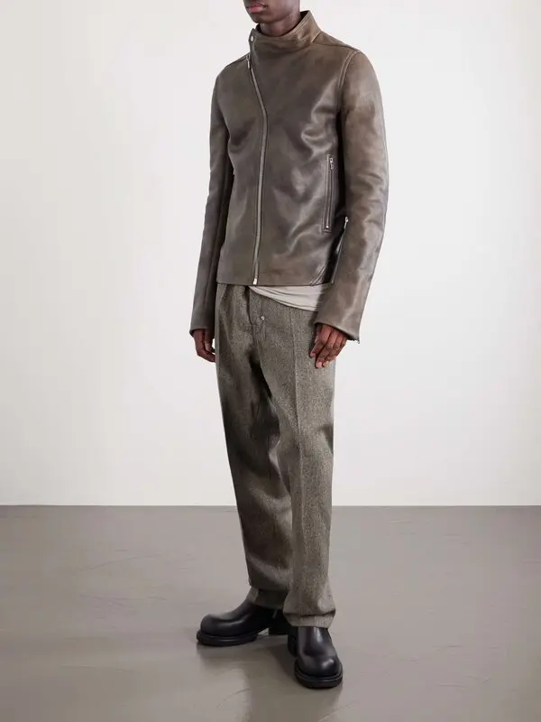 Rick Owens Release Panelled Full-grain Leather Jacket